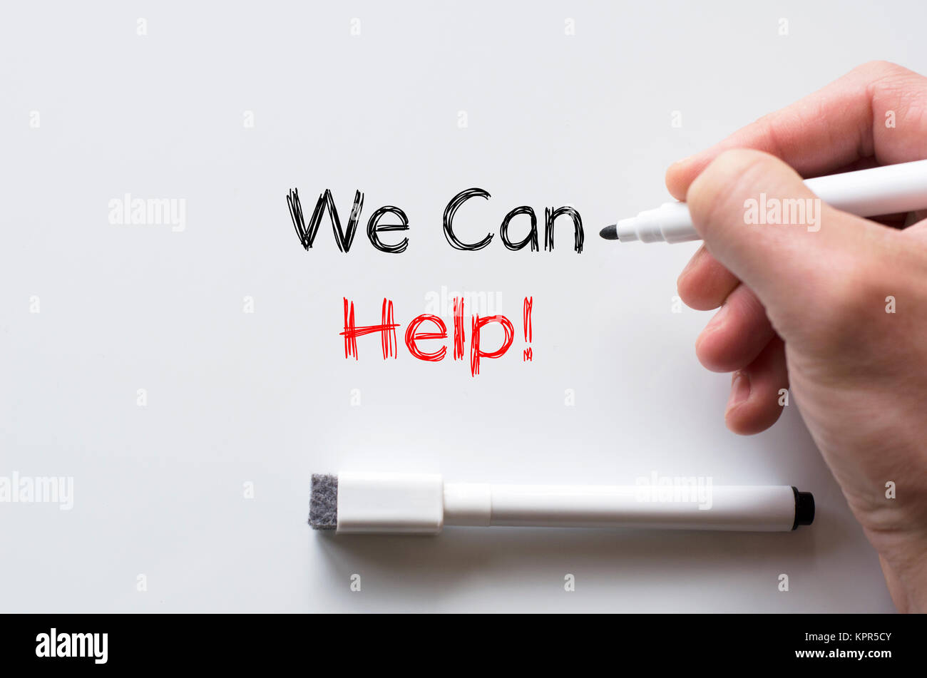 We can help written on whiteboard Stock Photo - Alamy