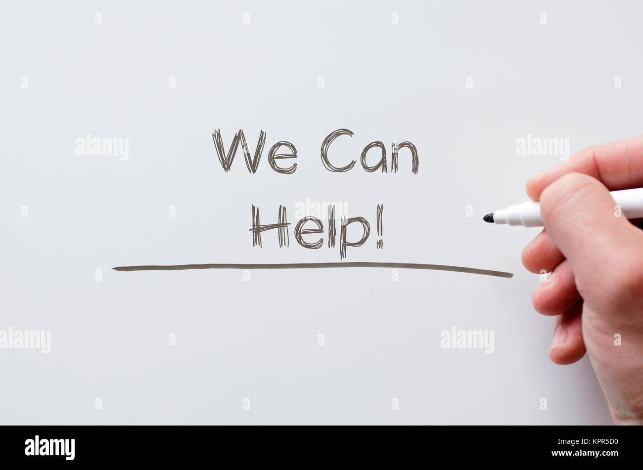 We can help written on whiteboard Stock Photo - Alamy