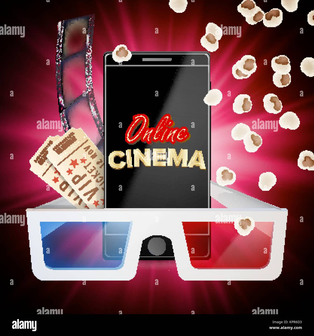 Online Cinema Banner Vector. Realistic Smart Phone. Template For ...