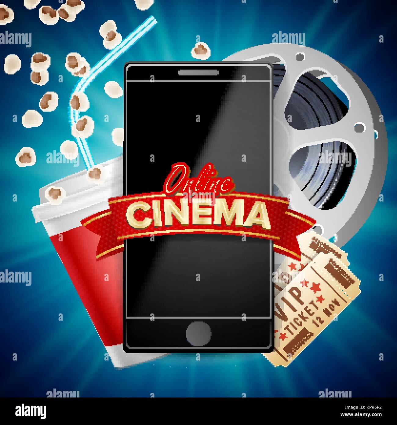 Online Cinema Poster Vector. Modern Mobile Smart Phone Concept. Good ...