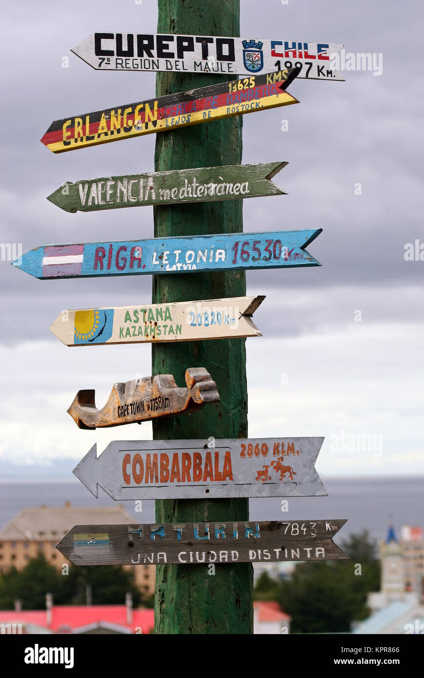 signpost in punta arenas,chile Stock Photo - Alamy