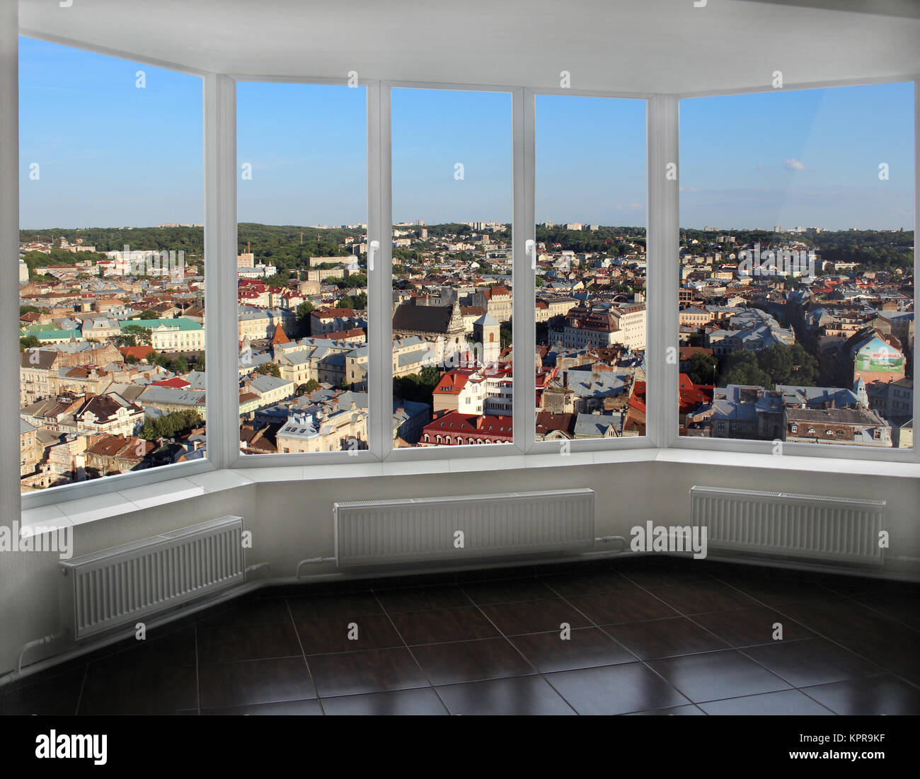 modern window with view of Lviv from above Stock Photo - Alamy