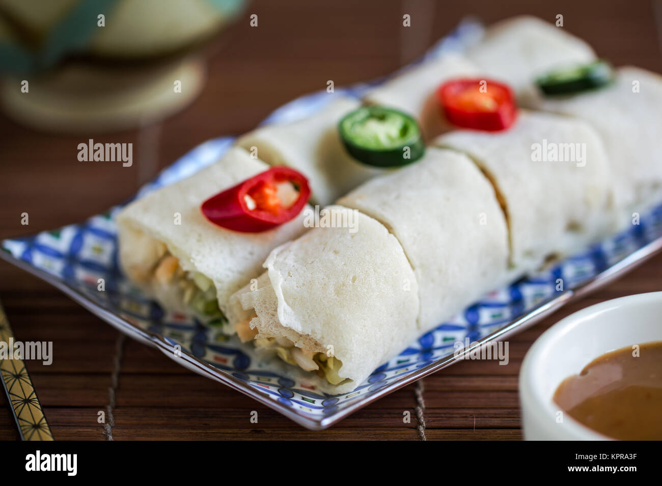 Soft Spring rolls with gravy sauce Stock Photo - Alamy
