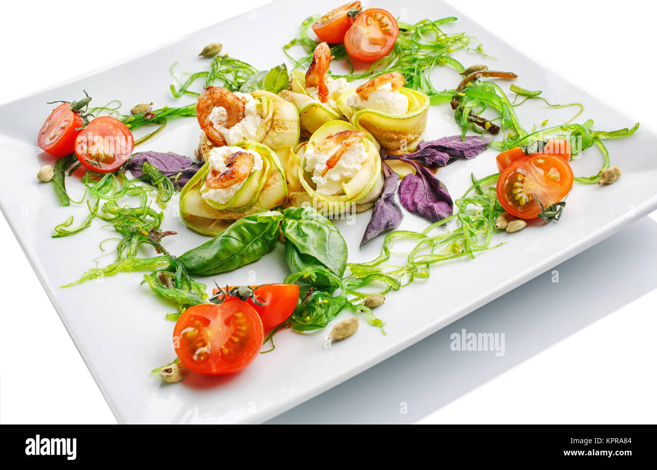 appetizing restaurant food on white background Stock Photo - Alamy