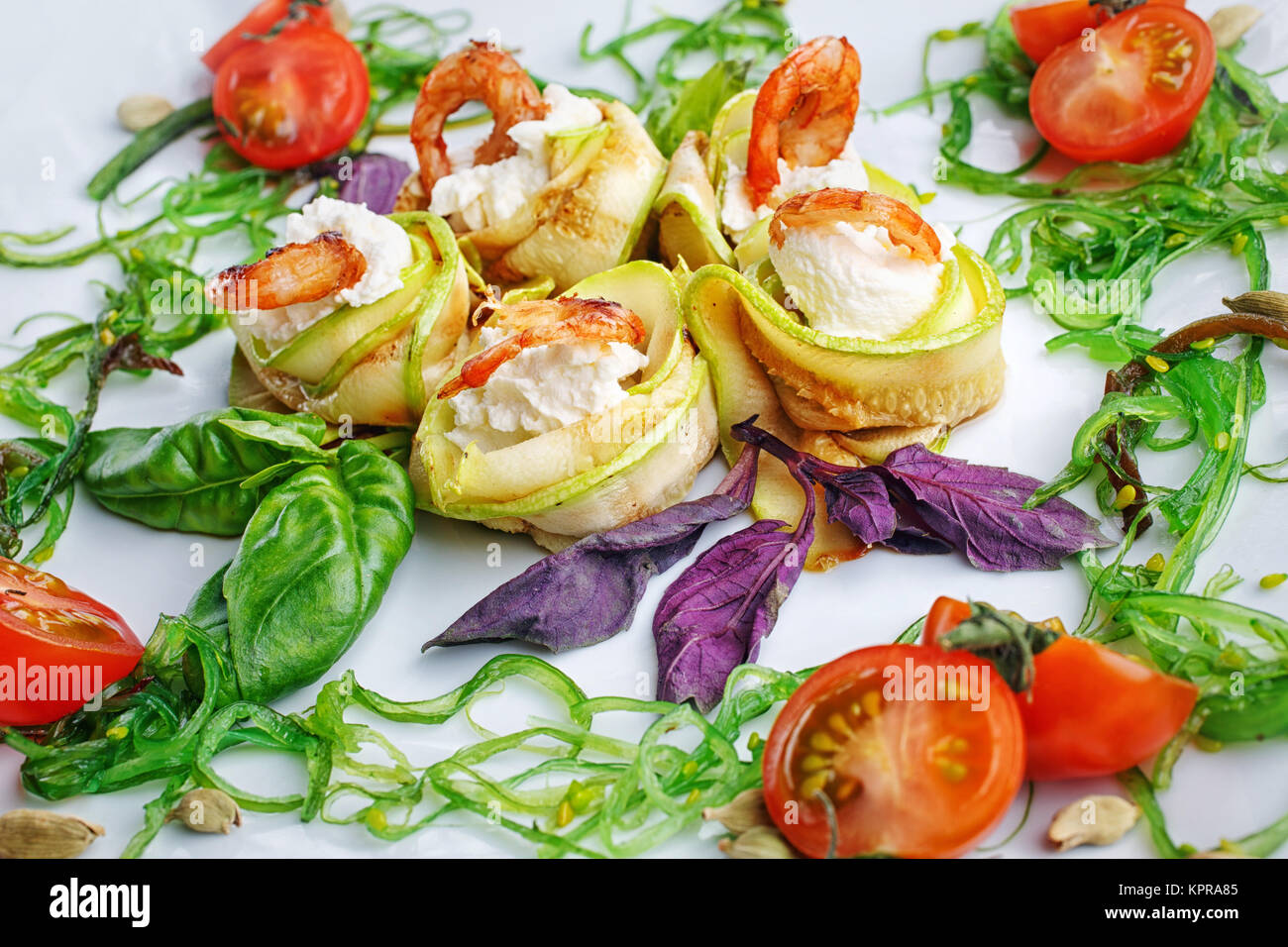 appetizing restaurant food on white background Stock Photo - Alamy
