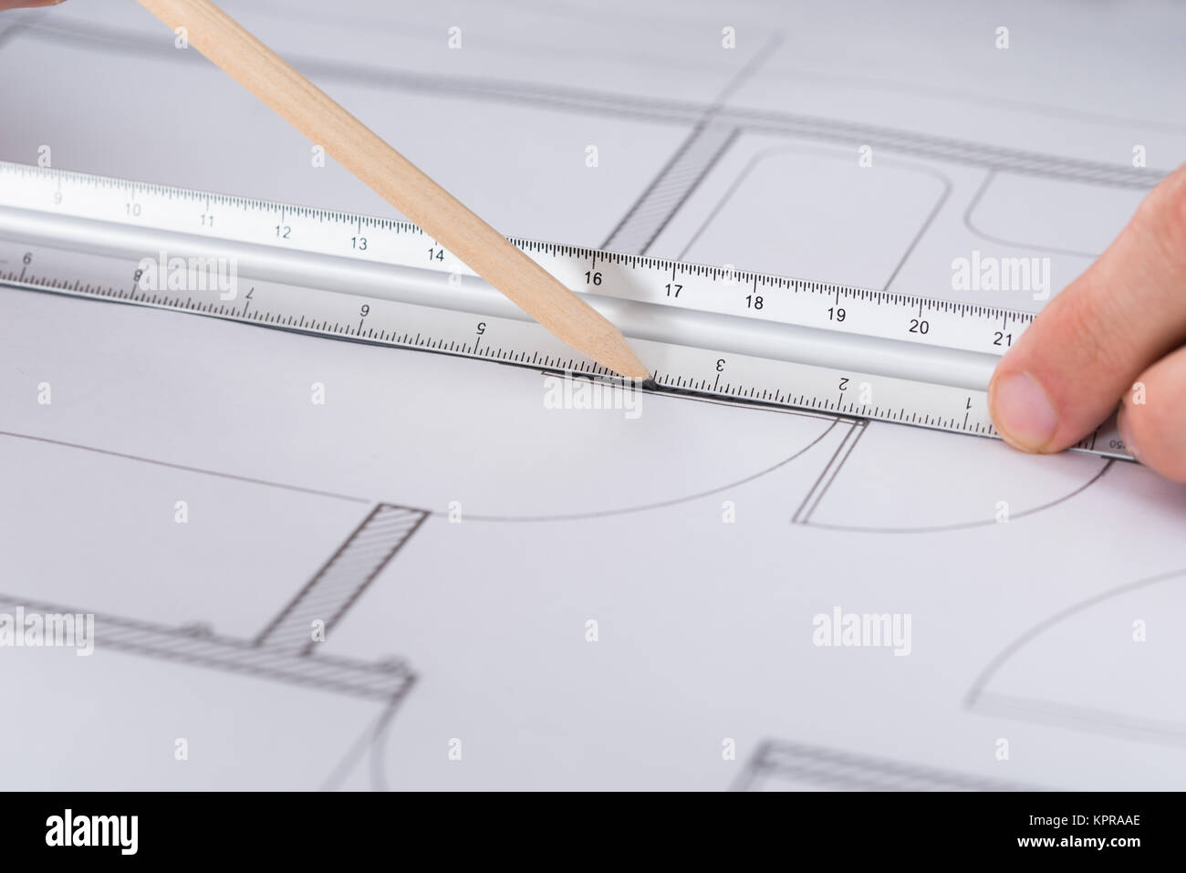 Architect Hand Working On Blueprint Stock Photo - Alamy