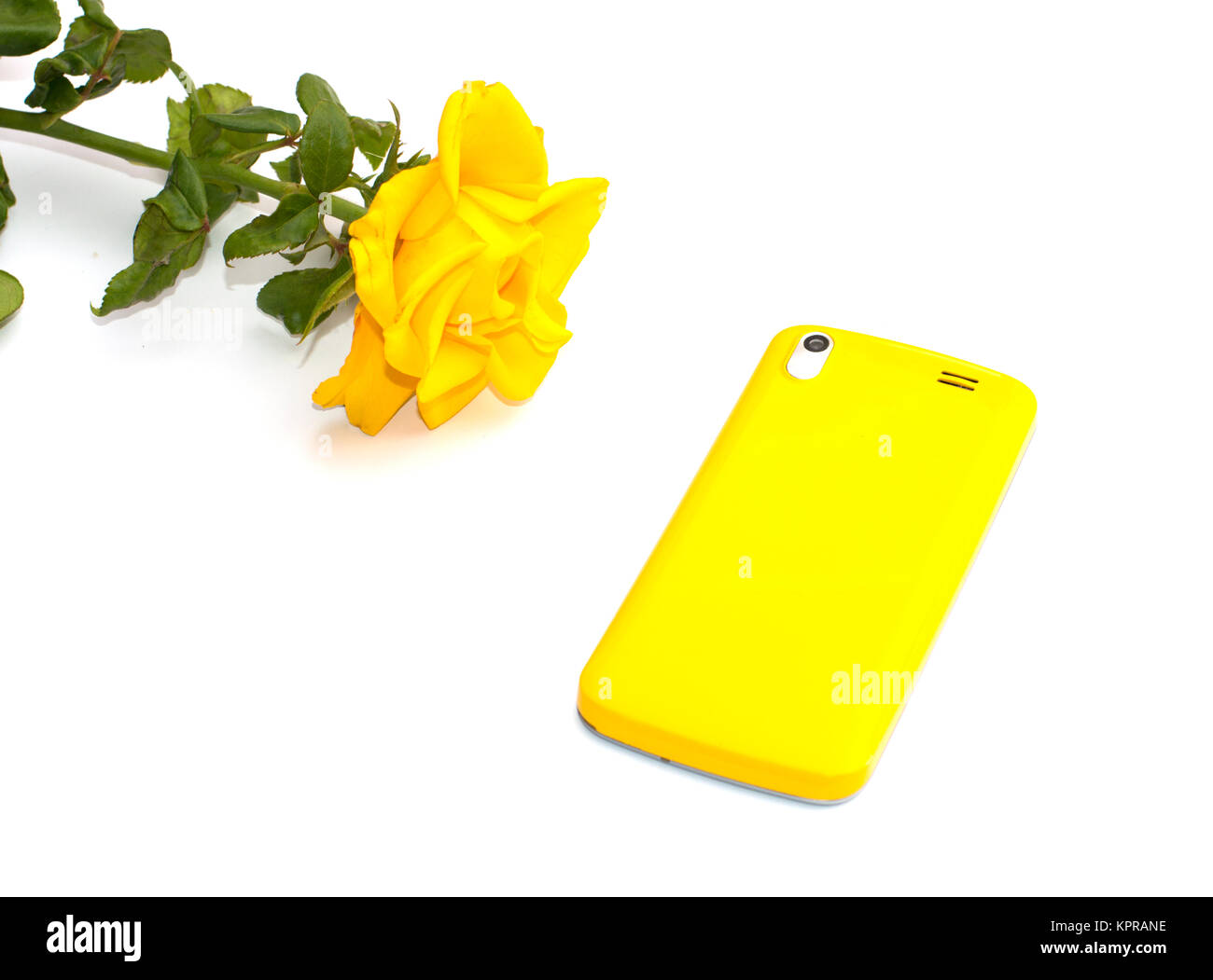 yellow beautiful rose and yellow phone Stock Photo - Alamy