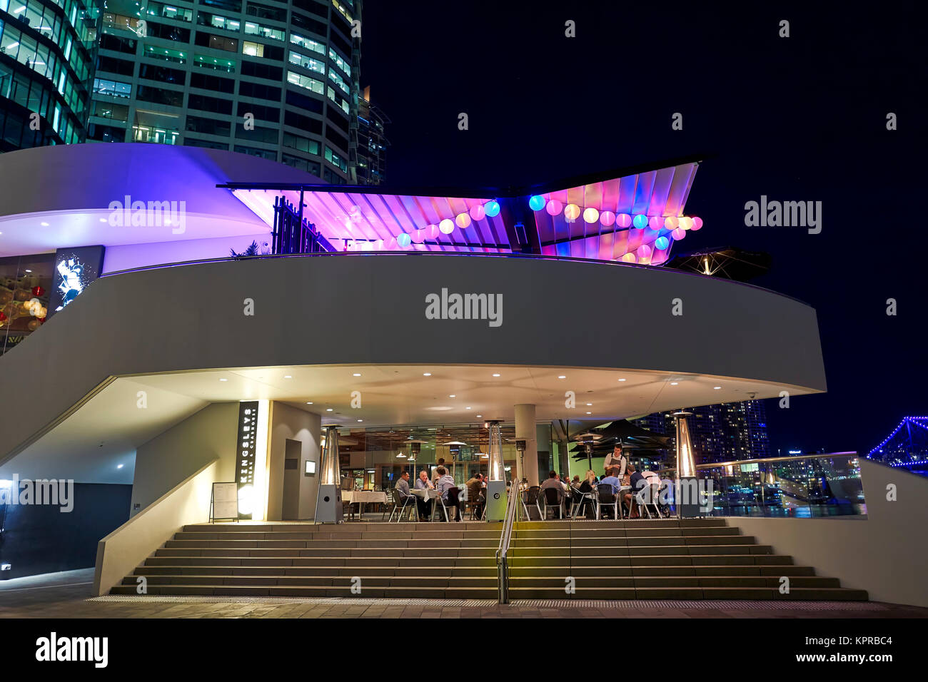 Brisbane riverfront at Eagle Street pier at dusk. Queensland, Australia ...