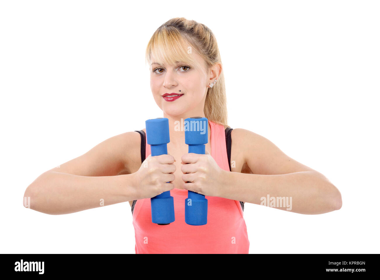 portrait of pretty sporty girl holding weight Stock Photo - Alamy
