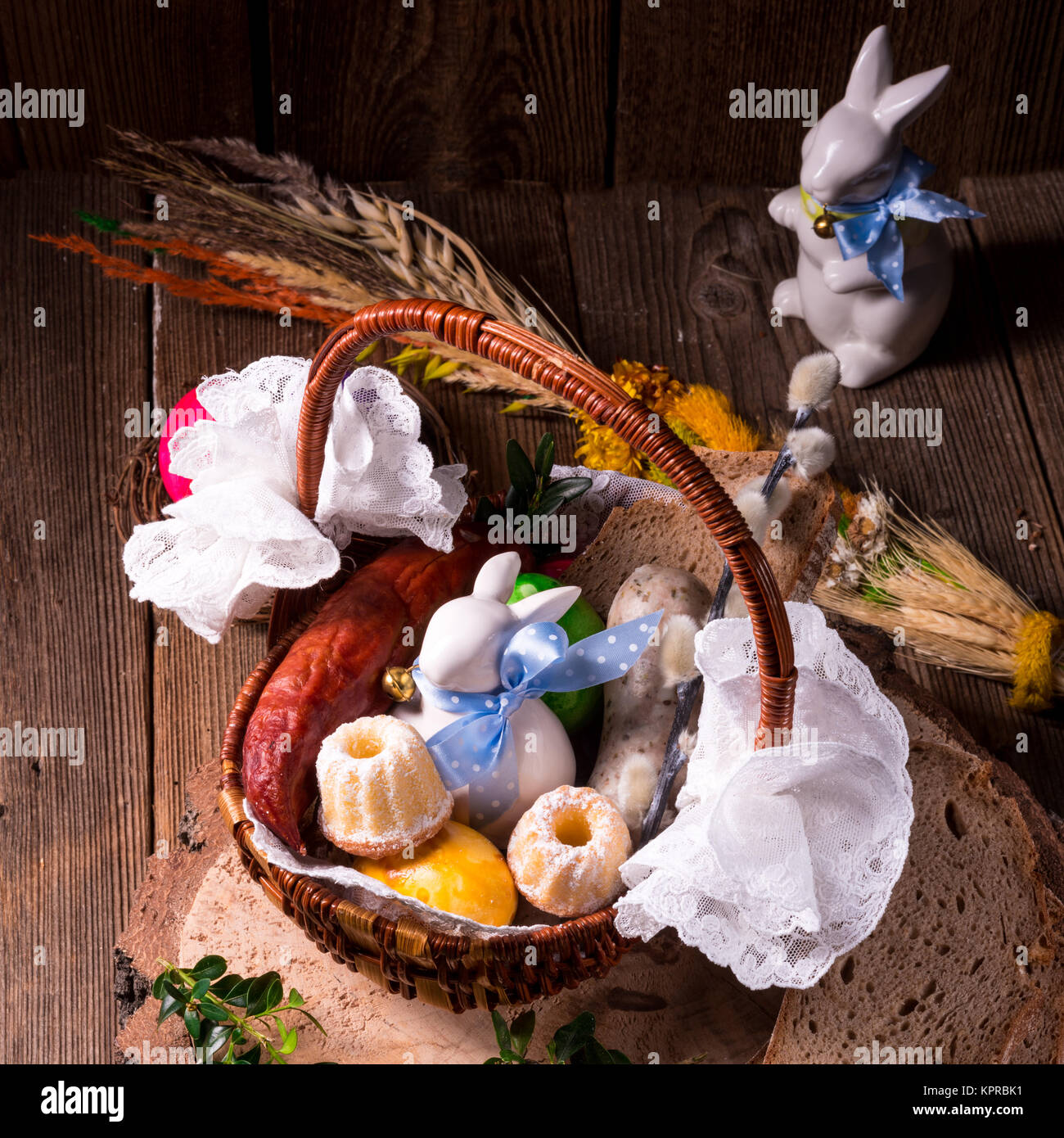 Traditional Easter basket with food Stock Photo - Alamy