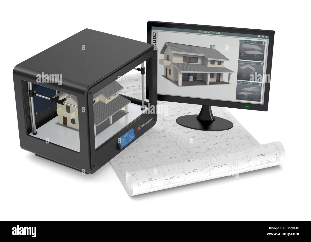 3d printer and house building, concept Stock Photo - Alamy