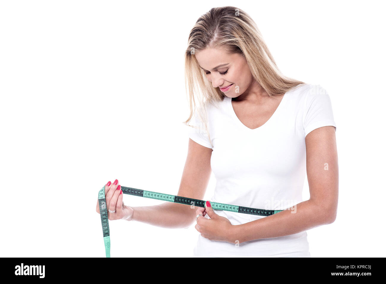 Smiling young woman tape Cut Out Stock Images & Pictures - Alamy