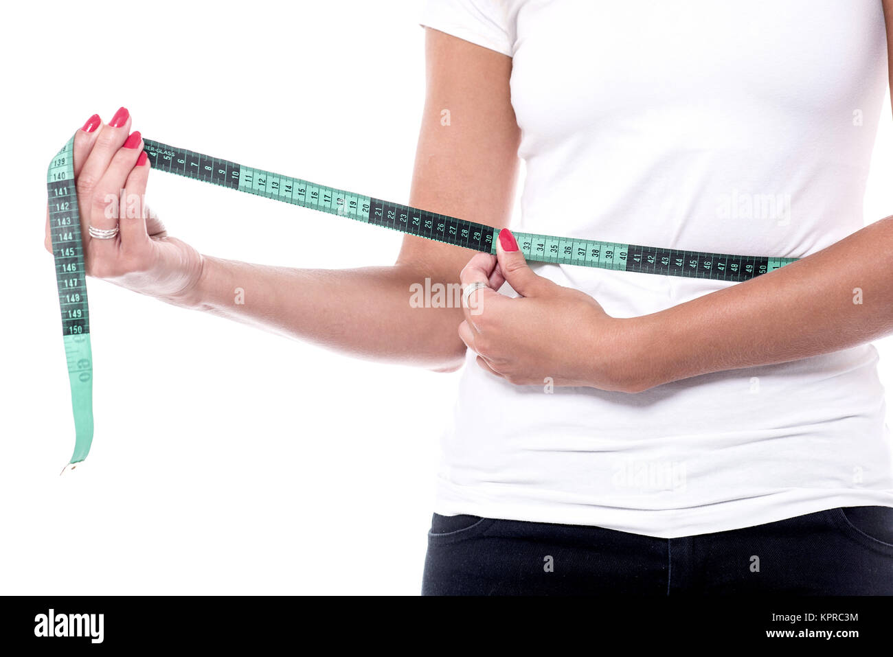 Slim lady measuring waist hi-res stock photography and images - Alamy