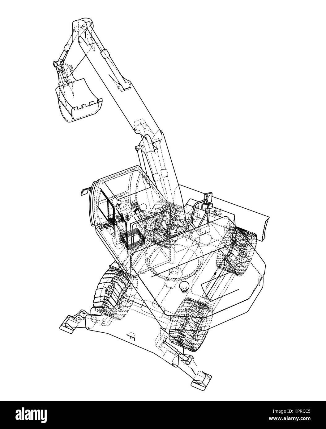 Outline of excavator isolated on white background Stock Vector Image ...