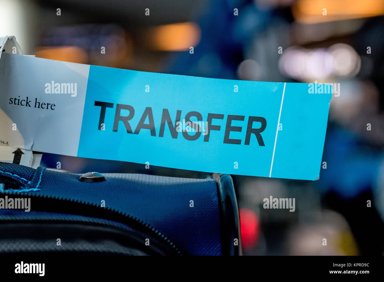 Close up photograph of luggage with transfer label Stock Photo - Alamy