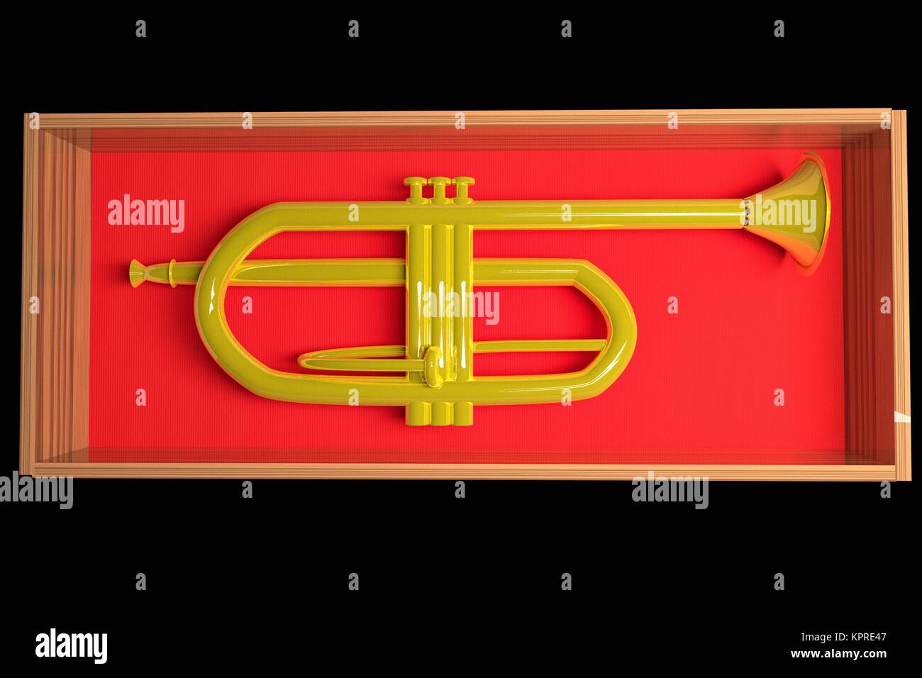 Golden trumpet in red velvet box Stock Photo - Alamy