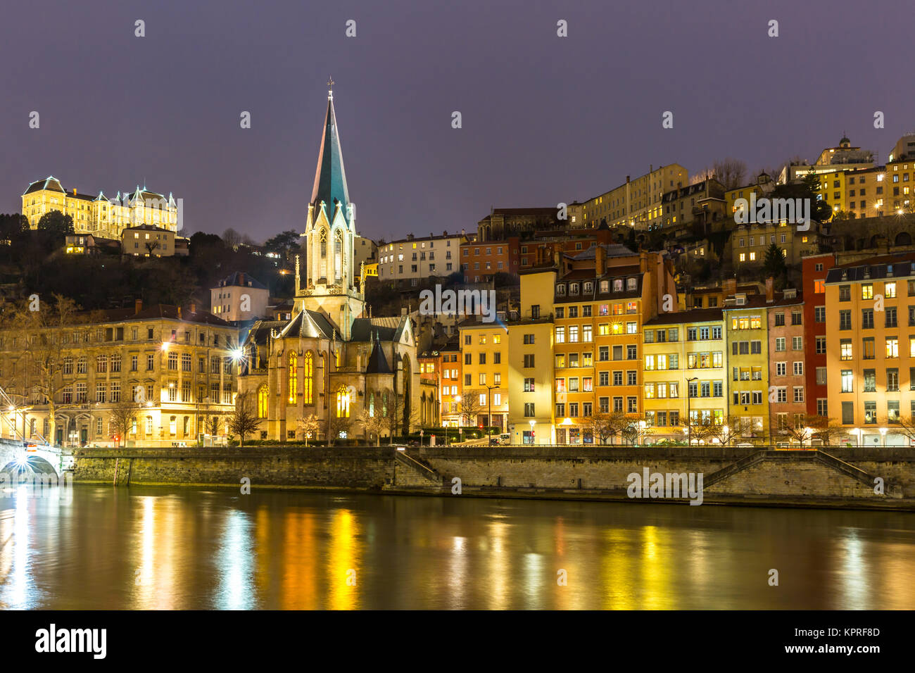 Lyon Church Night Stock Photo - Alamy