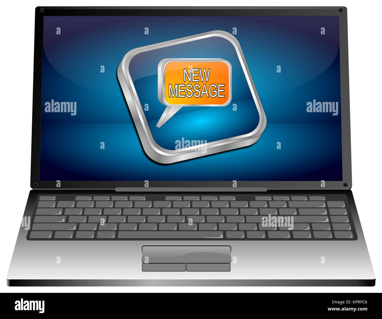 Laptop computer with new Message Button -3d Stock Photo - Alamy