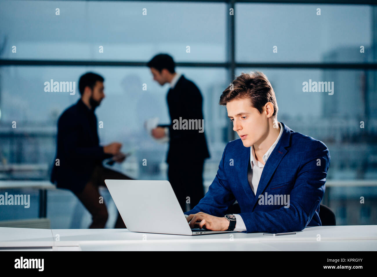 working on computer laptop online, businessman, person using wifi ...