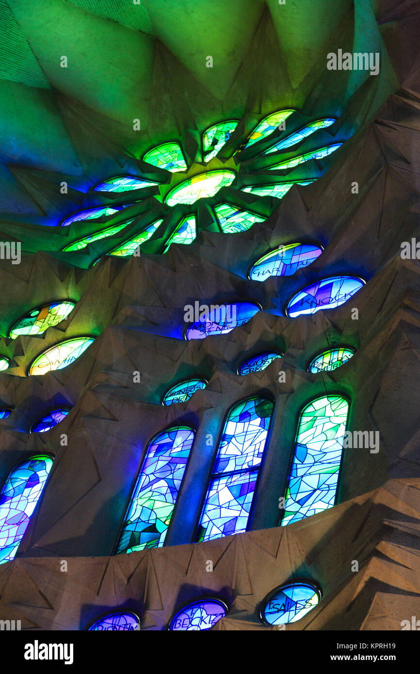 Stained glass windows in Gaudi’s La Sagrada Famillia basillica ...