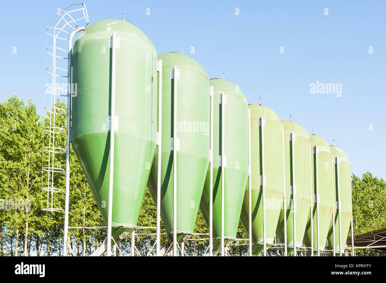 Agricultural green silos. Silos for animal food Stock Photo - Alamy