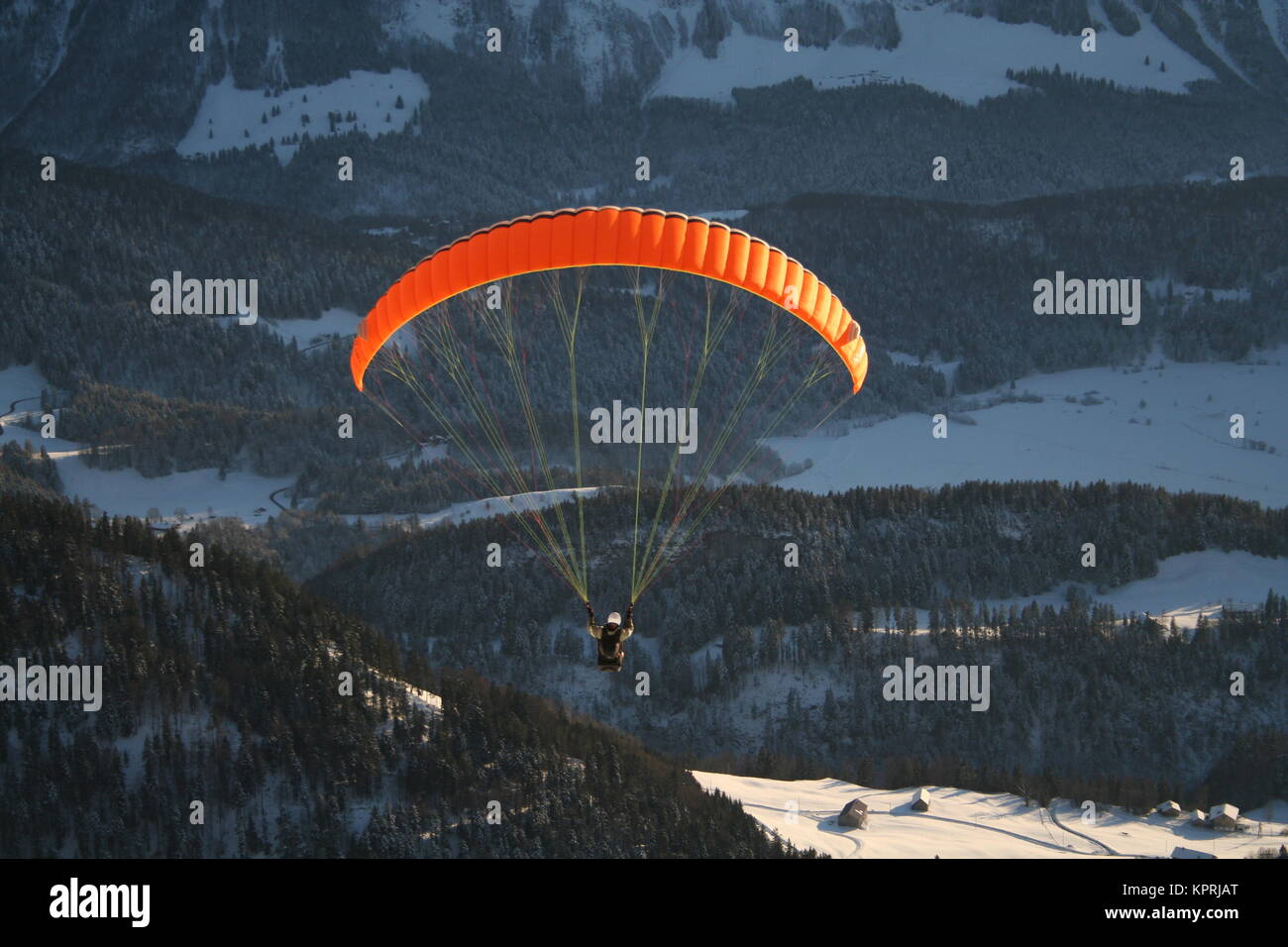 Paragliding in the wintry Bregenzerwald Stock Photo - Alamy