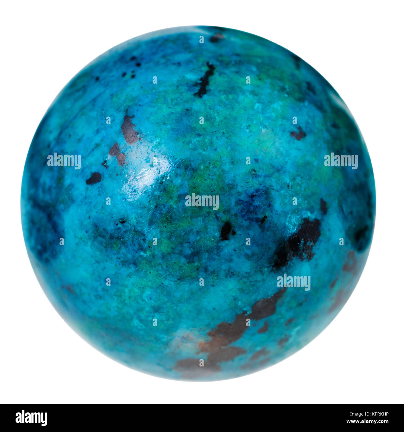 ball from blue chrysocolla gemstone isolated Stock Photo - Alamy