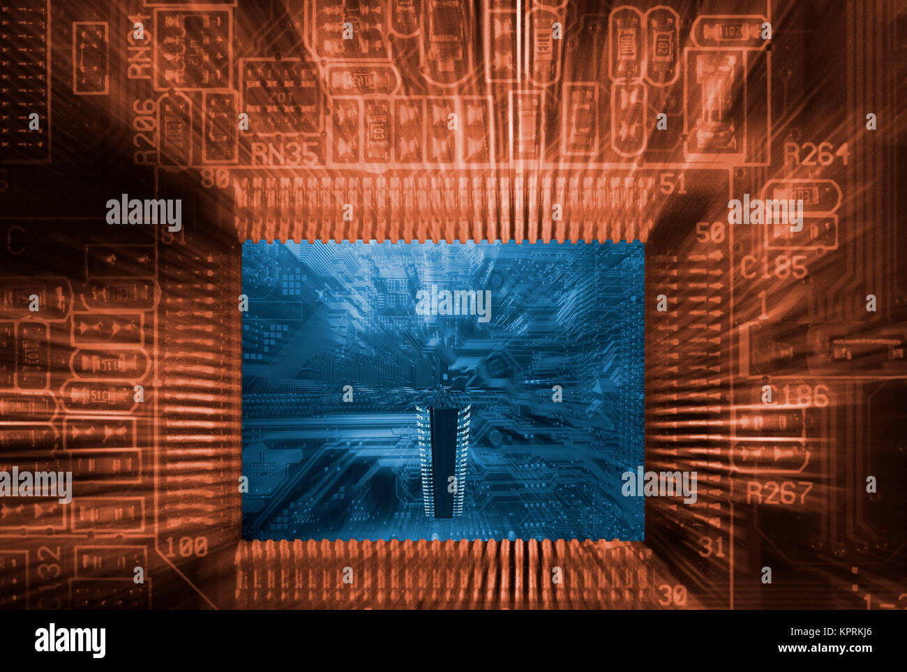large microchip floating above circuit-board Stock Photo - Alamy