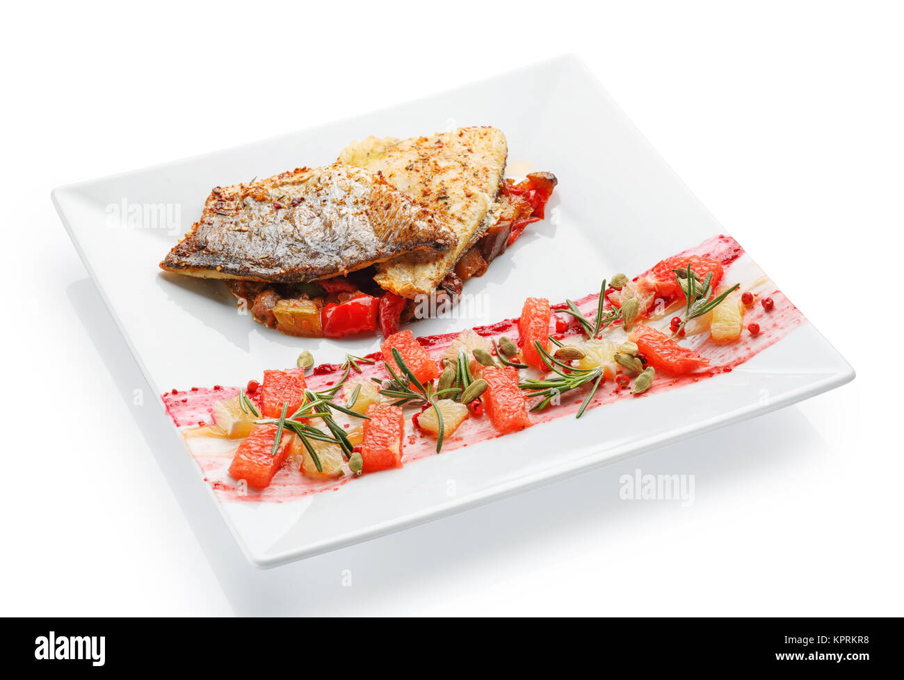appetizing restaurant food on white background Stock Photo - Alamy