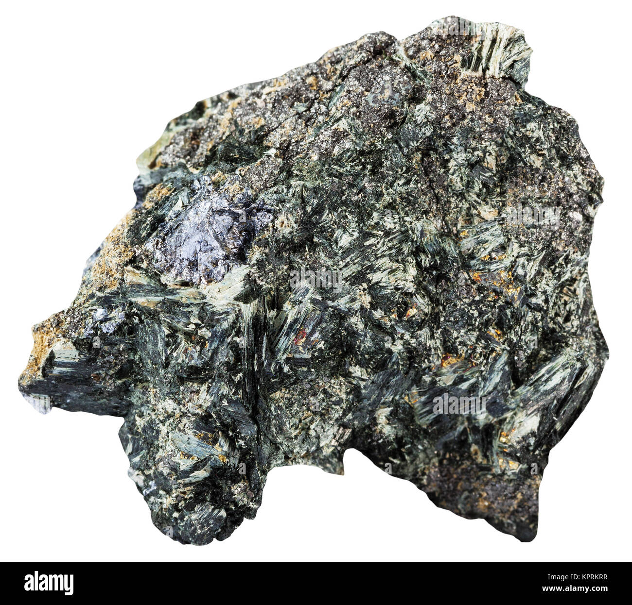 gray crystal of Molybdenite on Amphibole rock Stock Photo - Alamy