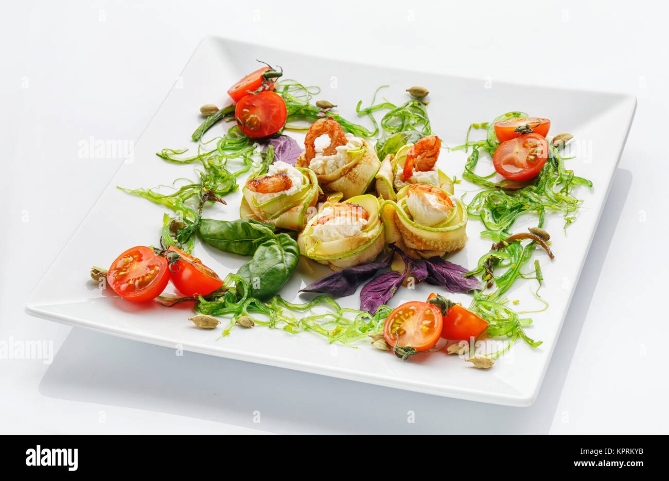 appetizing restaurant food on white background Stock Photo - Alamy