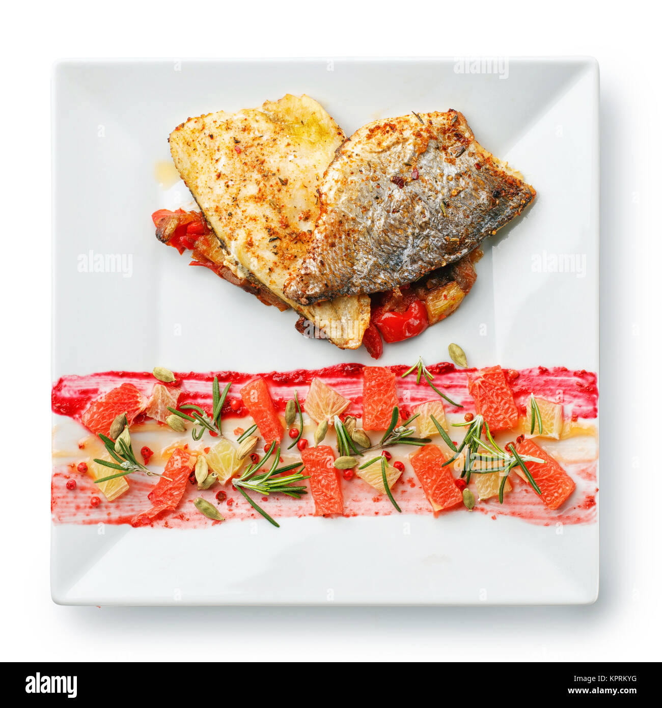 appetizing restaurant food on white background Stock Photo - Alamy