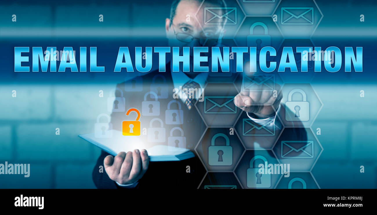 Security Expert Touching EMAIL AUTHENTICATION Stock Photo - Alamy