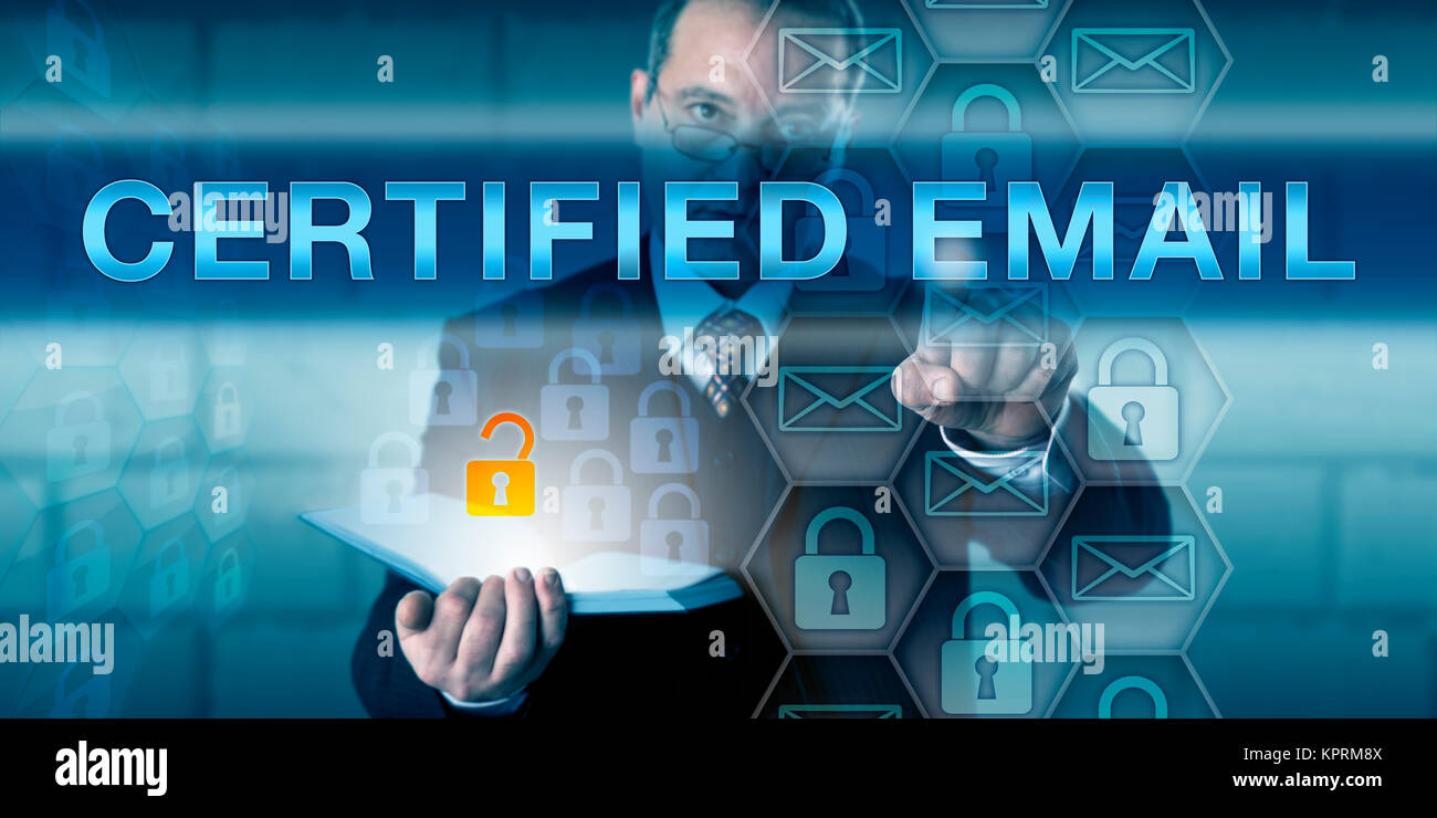 Business Manager Pressing CERTIFIED EMAIL Stock Photo - Alamy