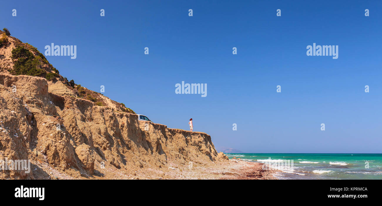 Greece,Rhodes, coastline of Mediterranean sea . Sunny summer day Stock ...