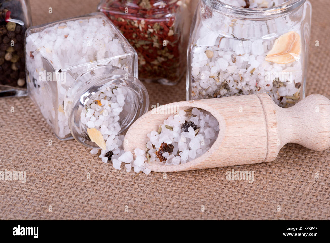image of table salt in a measuring cup herbal against other spice Stock ...