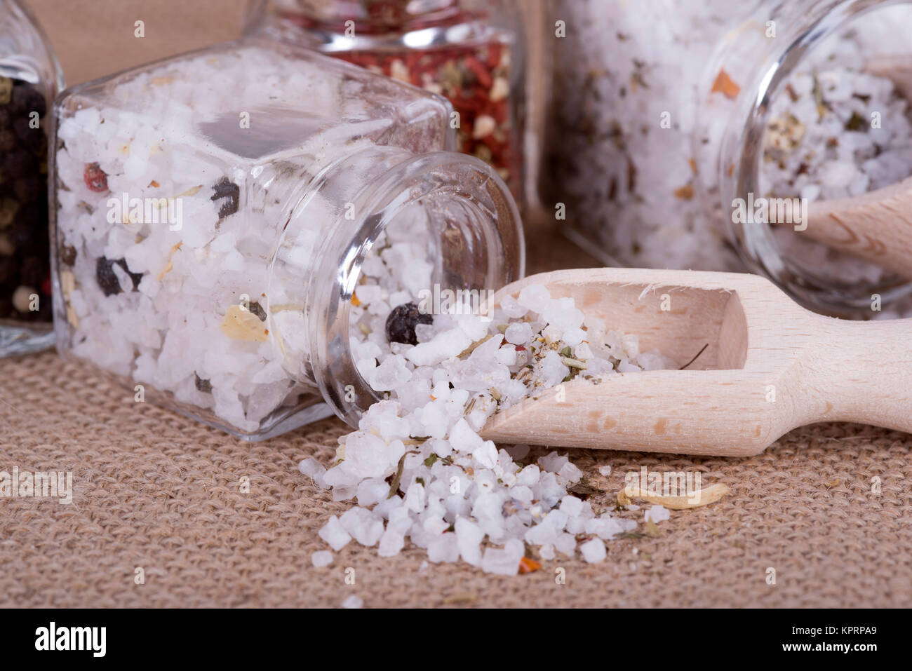 image of table salt in a measuring cup herbal against other spice Stock ...