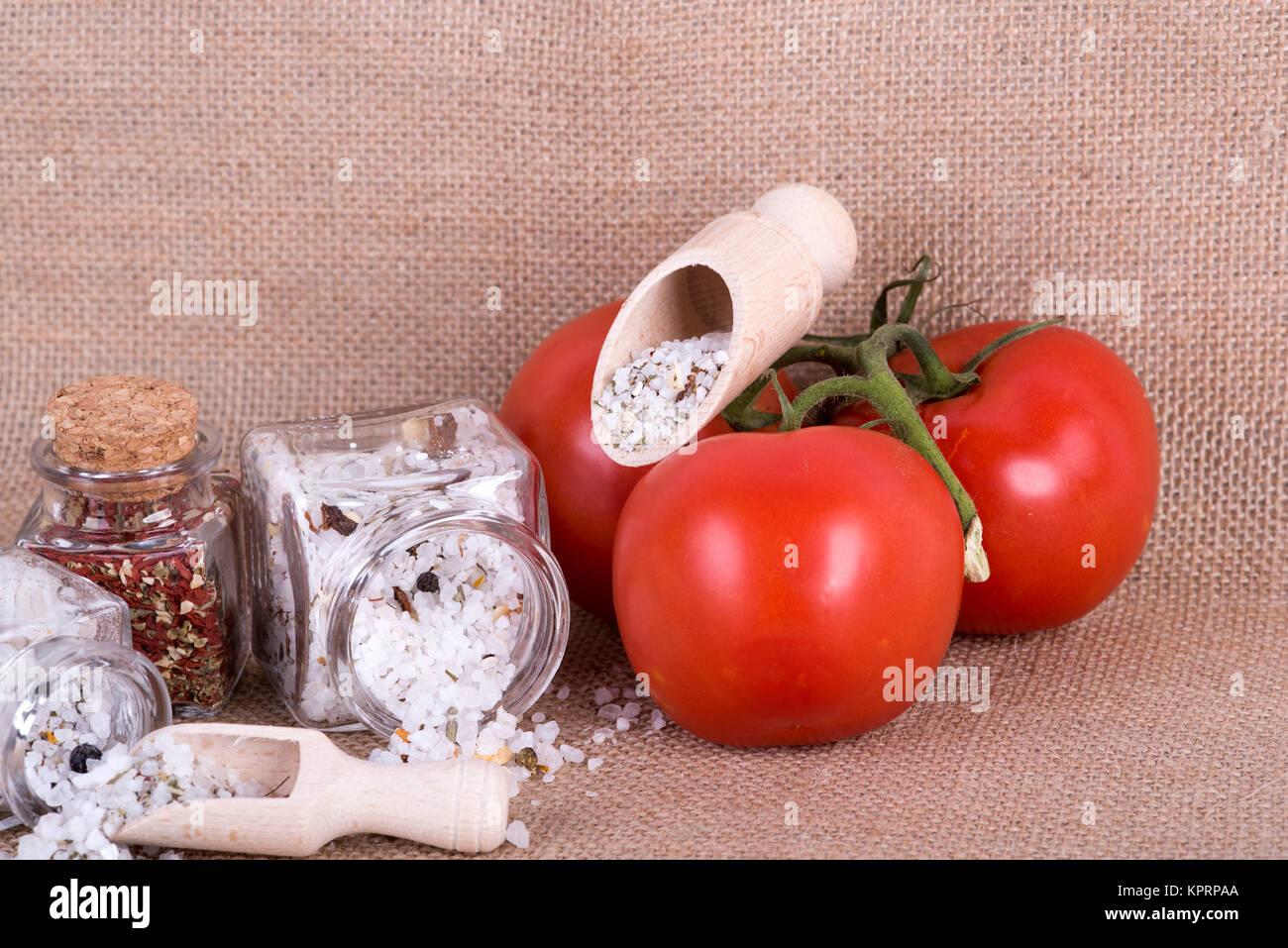 image of table salt in a measuring cup herbal against other spice Stock ...