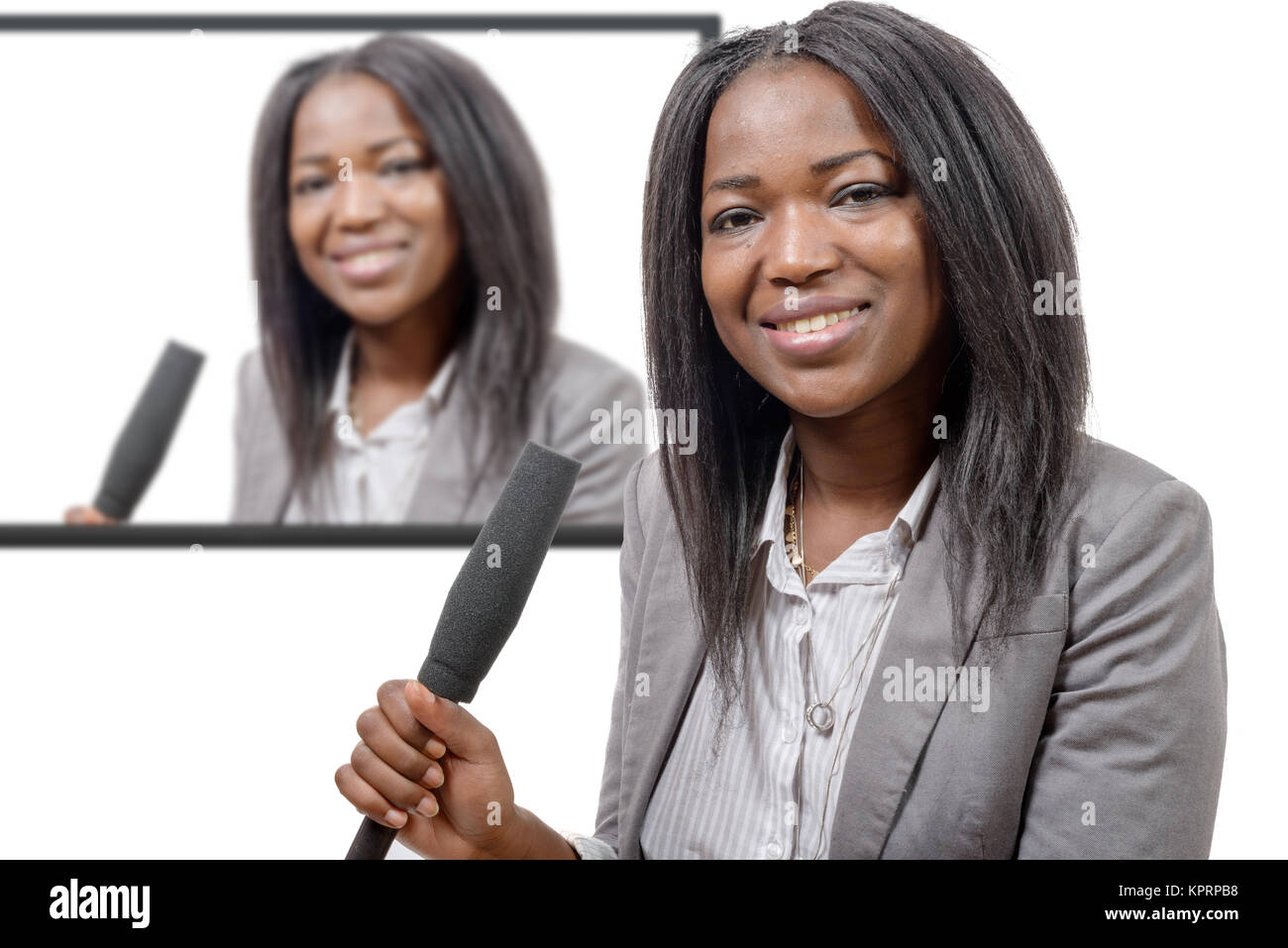 young African american journalist with a microphone Stock Photo - Alamy