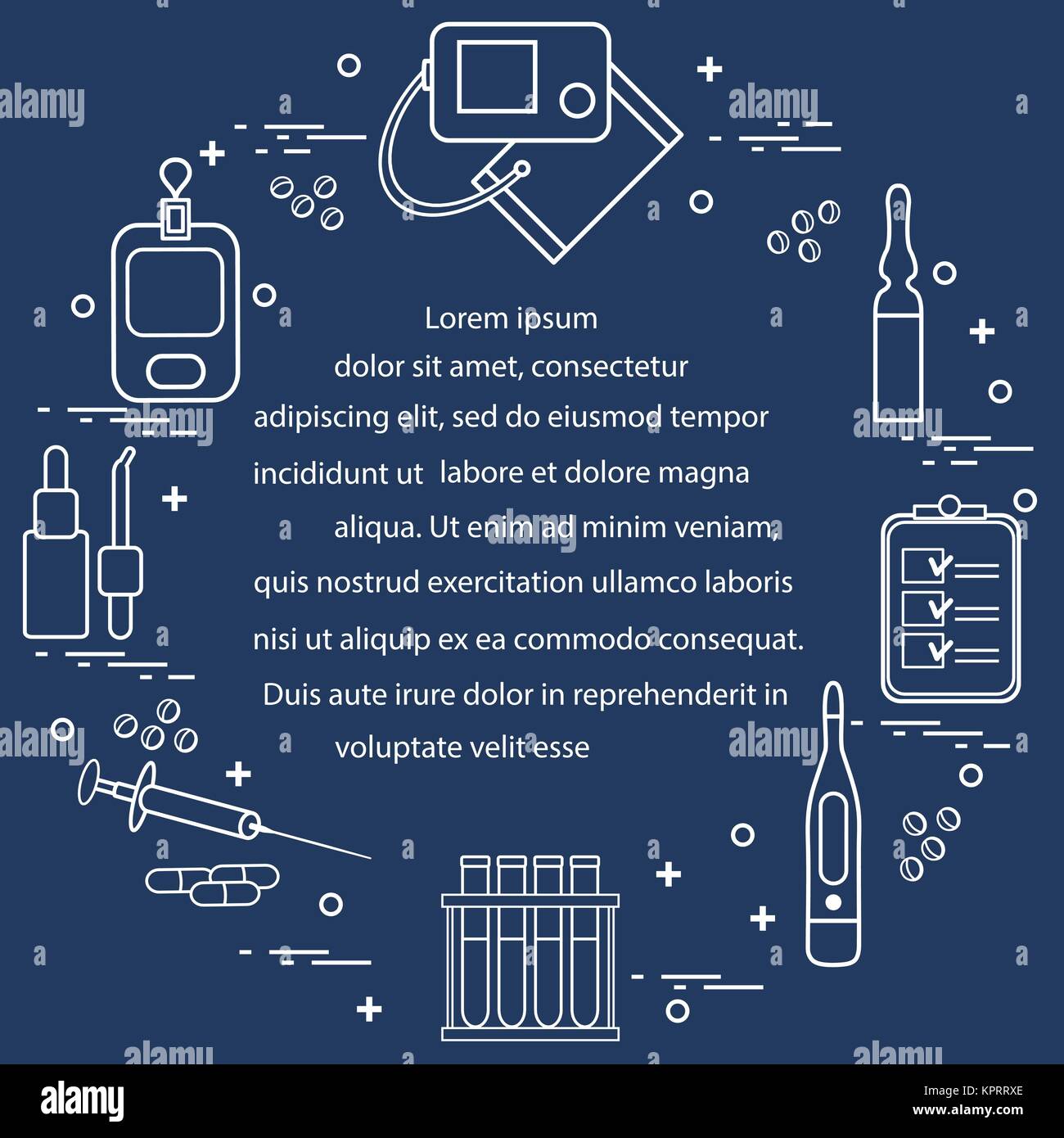 Medical devices, tools and drugs arranged in a circle. Health and ...