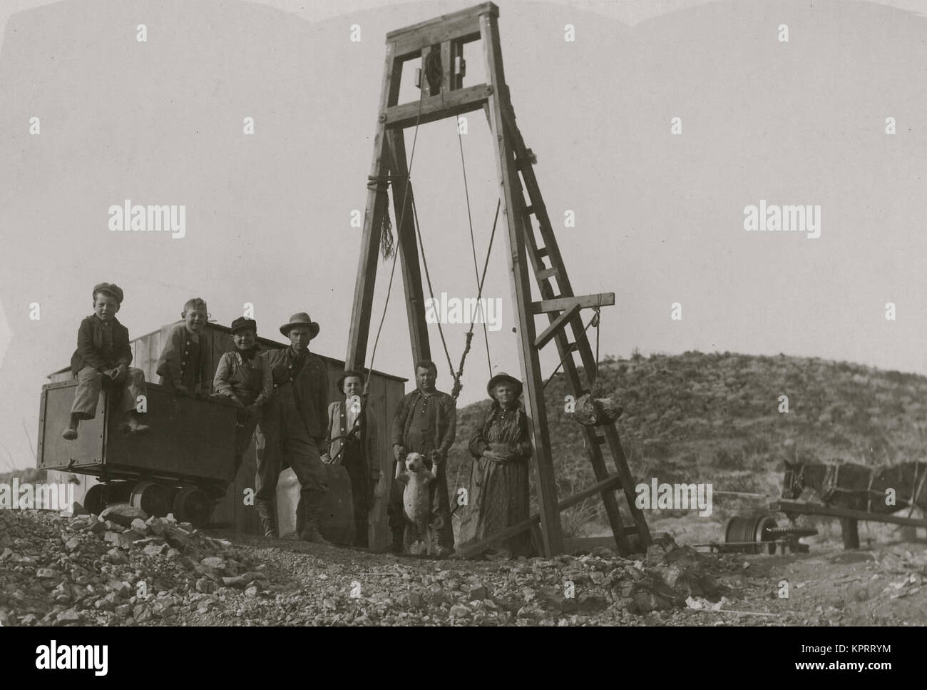 Mining Family Kids Sitting In Ore Cart Stock Photo - Alamy