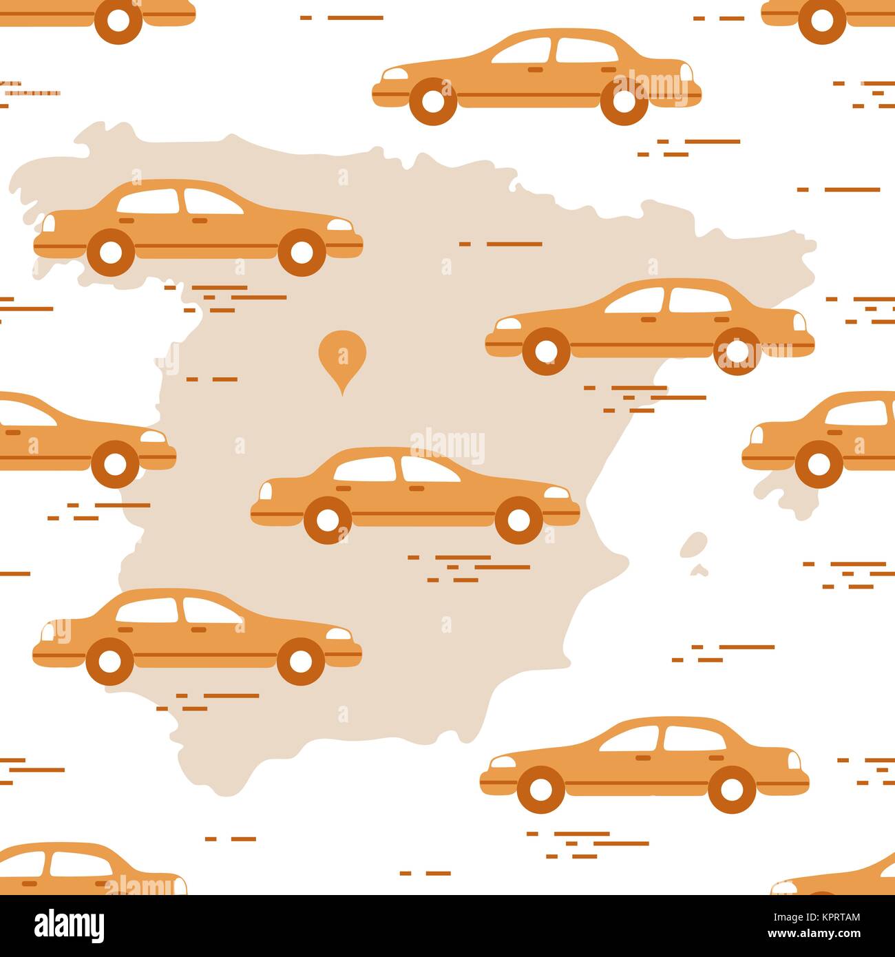 Pattern with cars and map of Spain. Travel and leisure. Design for ...