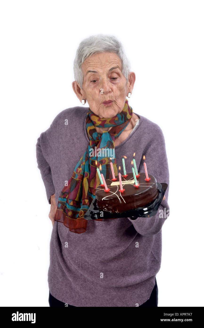 Mature woman birthday cake one person hi-res stock photography and ...
