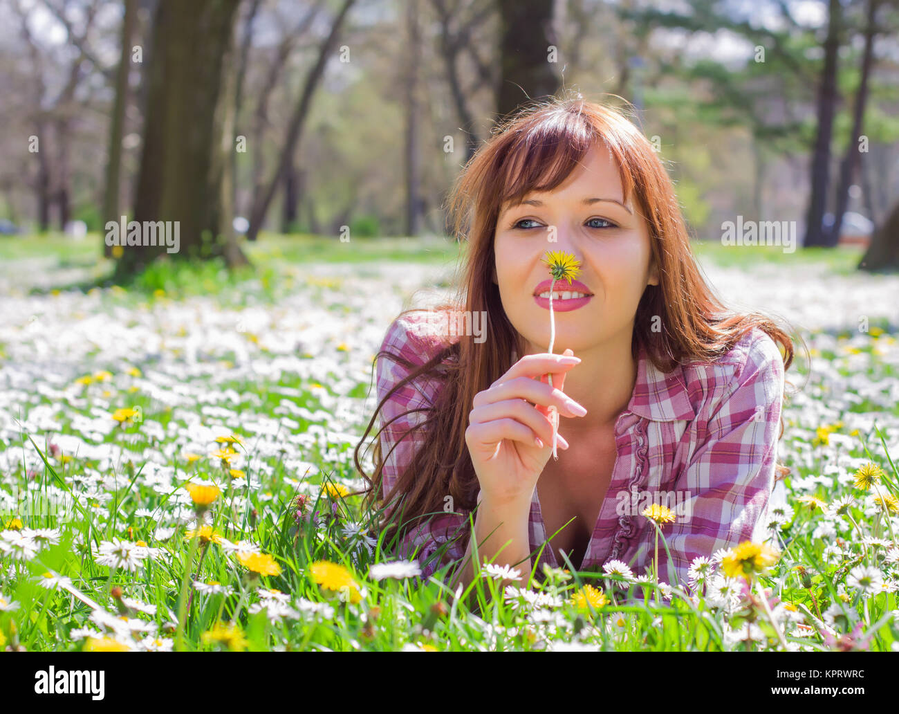 Happy Beautiful Spring Young Woman Stock Photo - Alamy