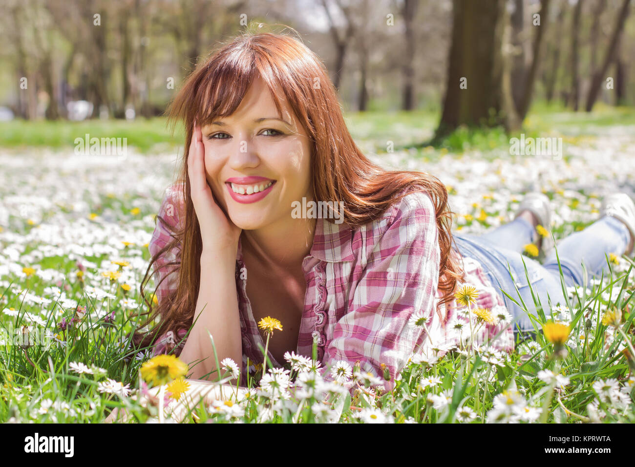 Happy Beautiful Spring Young Woman Stock Photo - Alamy