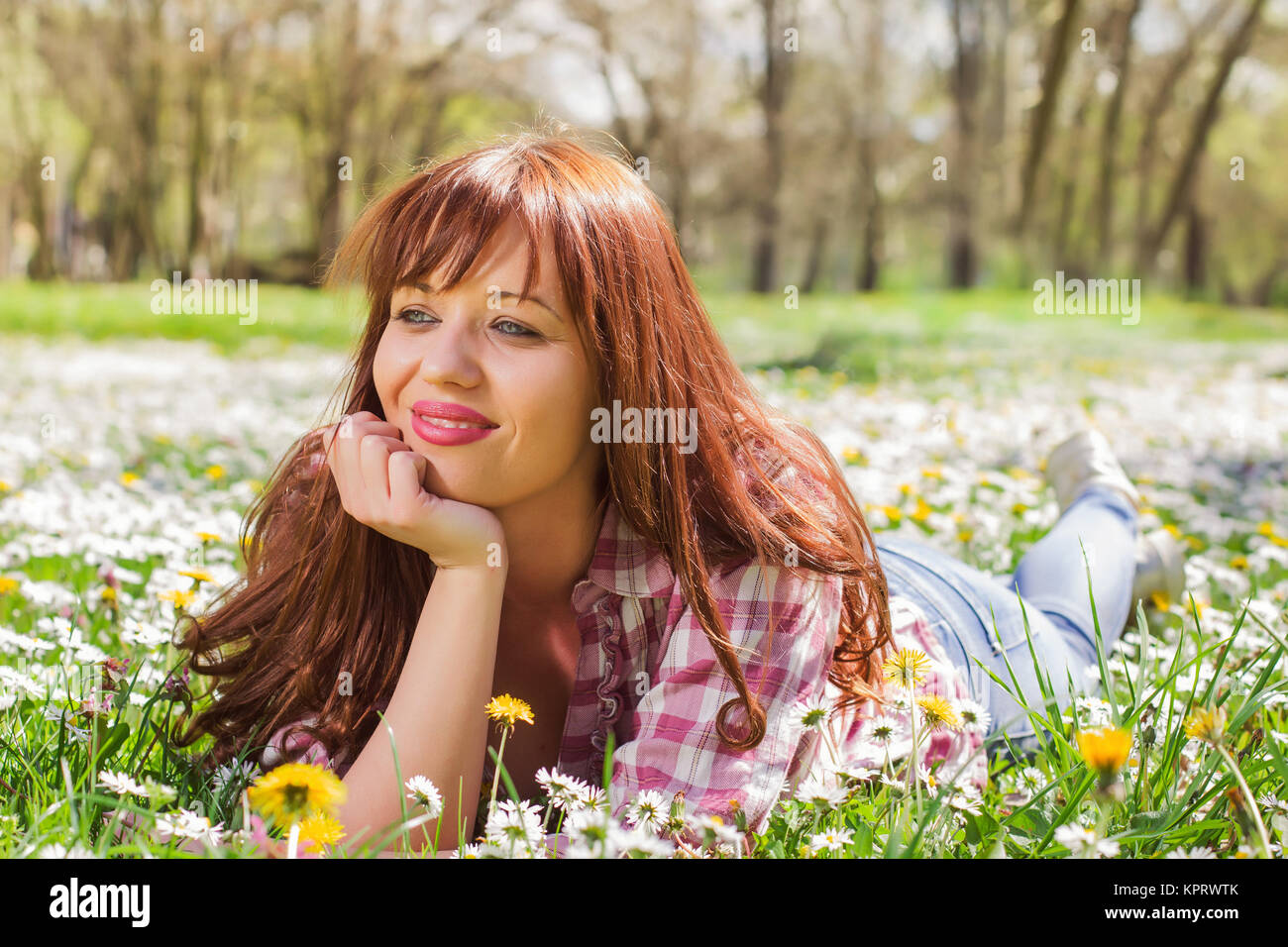 Happy Beautiful Spring Young Woman Stock Photo - Alamy