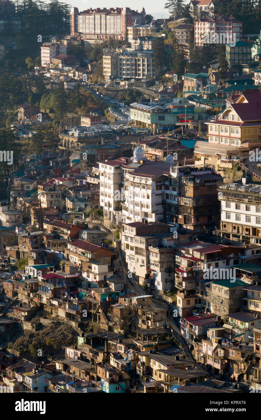High angle view of Shimla, capital of Himachal Pradesh, India Stock ...
