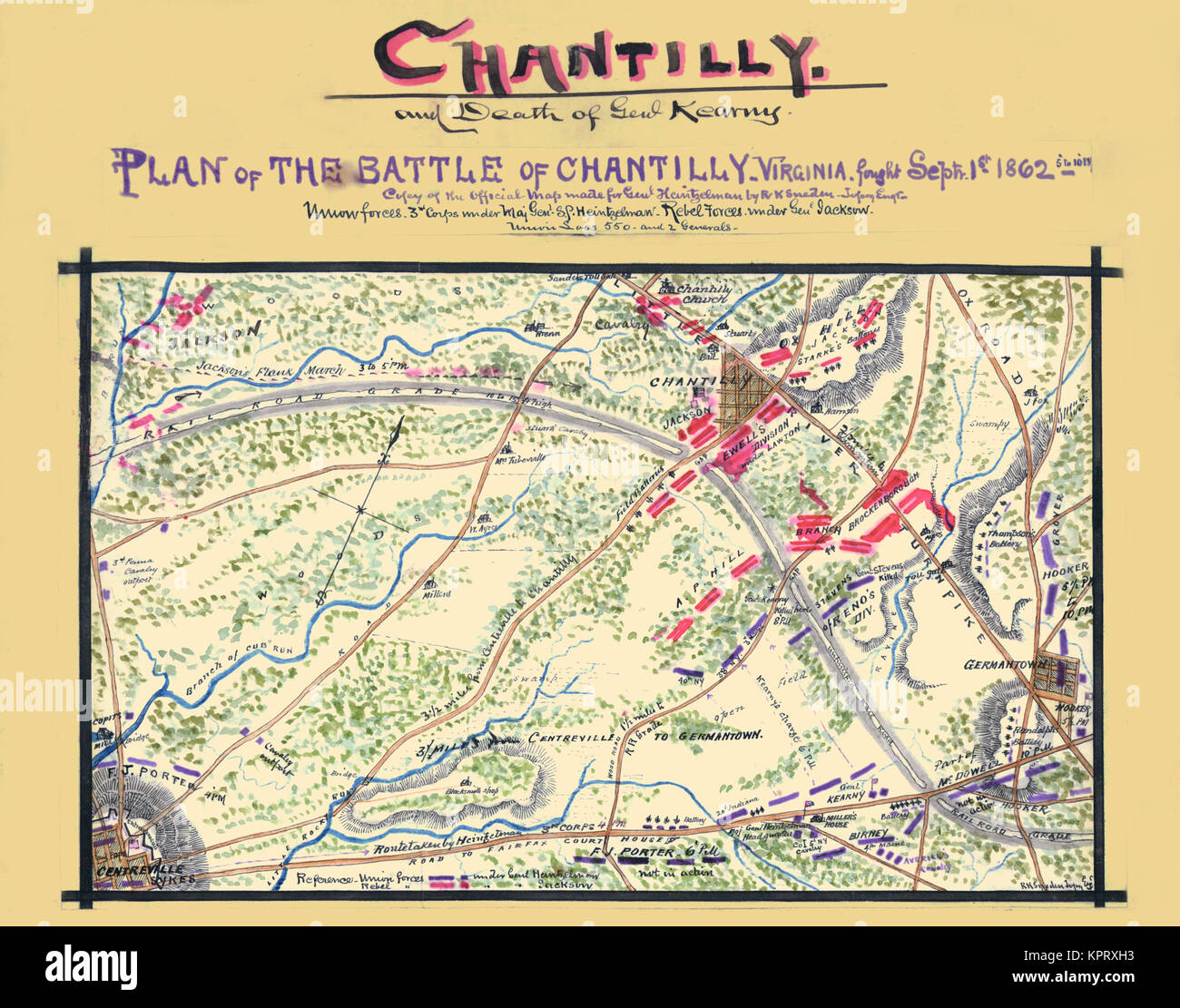 Map showing position of Union and Rebel armies and Jackson's flank ...