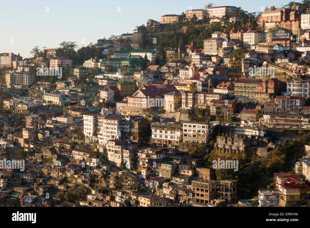 High angle view of Shimla, capital of Himachal Pradesh, India Stock ...