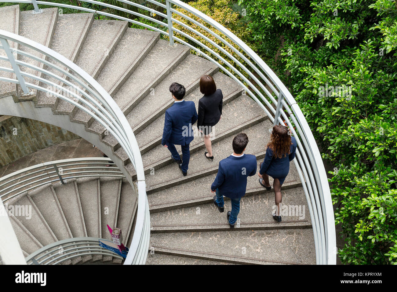 Top view of business people going up stair Stock Photo - Alamy